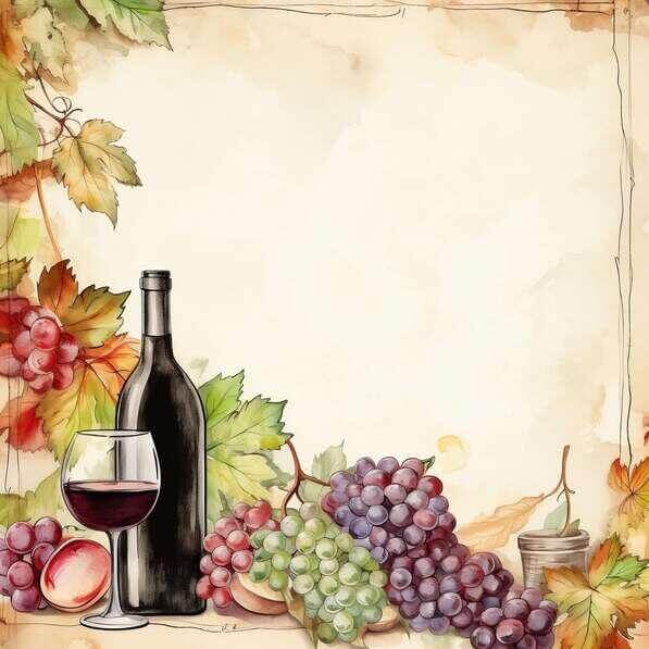 Download Watercolor Wine Background with Grapes and Autumn Leaves ...