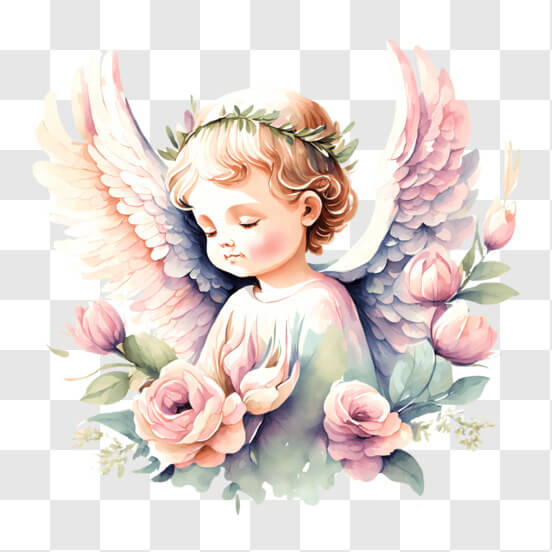 Download Angel Painting with Pink Wings and Flowers PNGs Online ...