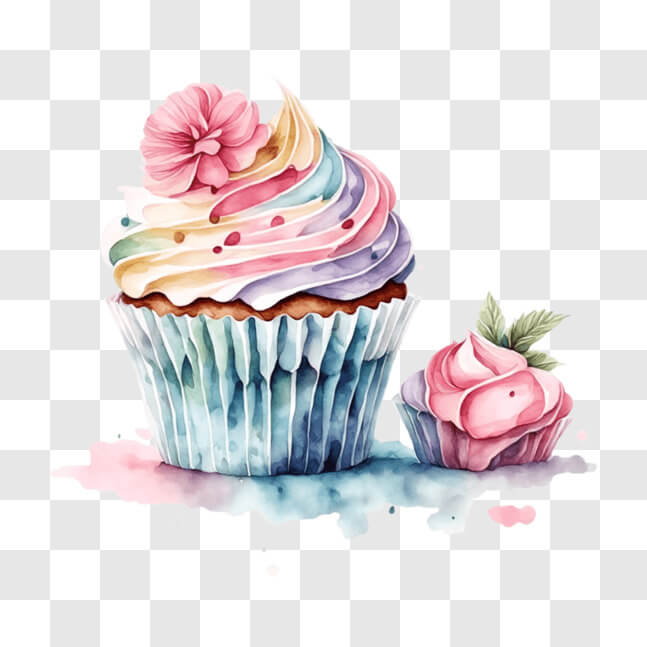 Download Watercolor Cupcake Painting with Sprinkles and Flowers PNGs ...