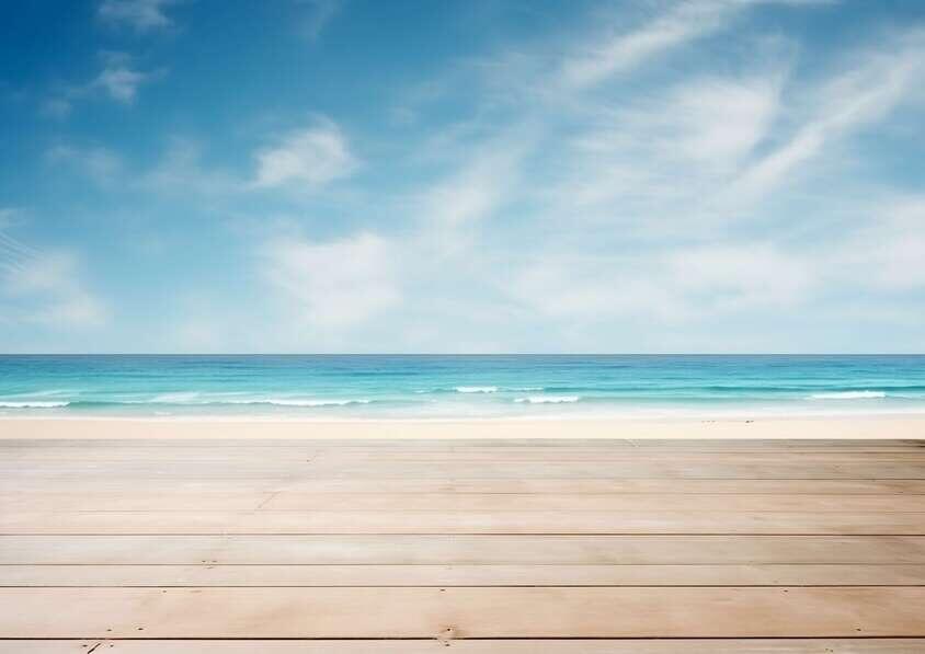 Download Leeg Houten Dek met Uitzicht op Strand en Oceaan Achtergronden ...