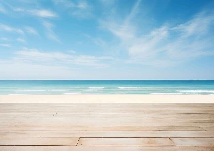 Download Empty Wooden Deck Overlooking the Ocean with Blue Sky and ...