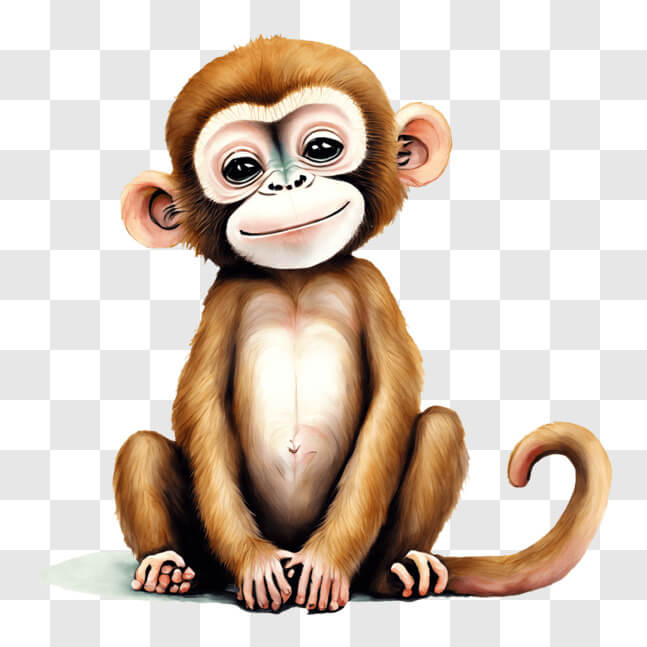 Download Cute Brown Monkey Sitting and Looking Up PNGs Online ...