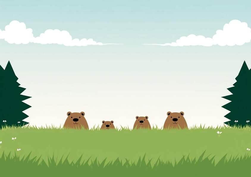 Download Four Brown Bears in a Grassy Field with Trees Backgrounds ...