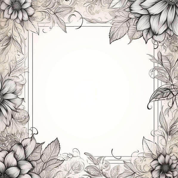 Download Black and White Floral Frame with Flowers and Leaves ...