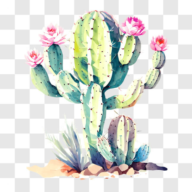 Download Pink Flowering Cactus in Desert Landscape PNGs Online ...