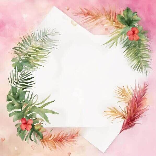 Download Pink Tropical Background with Floral Paper Frame Backgrounds ...