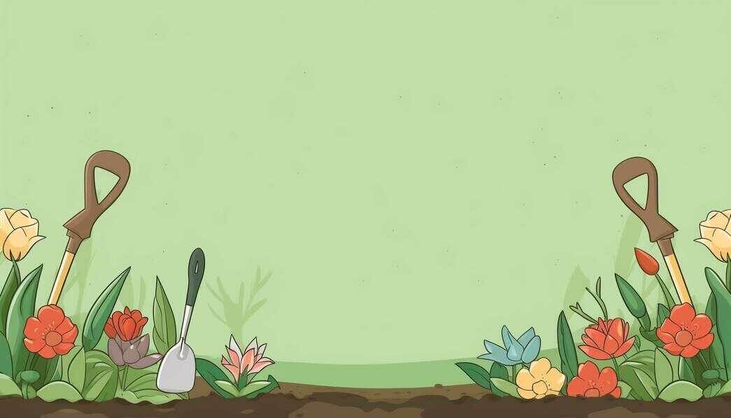 Download Garden Scene with Gardening Tools and Flowers Backgrounds ...