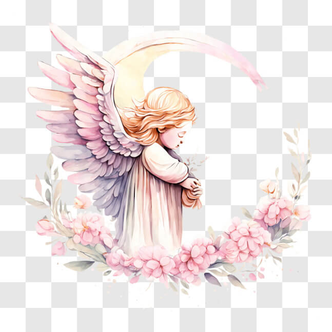 Download Angel Painting with Pink Wings and Flowers PNGs Online ...