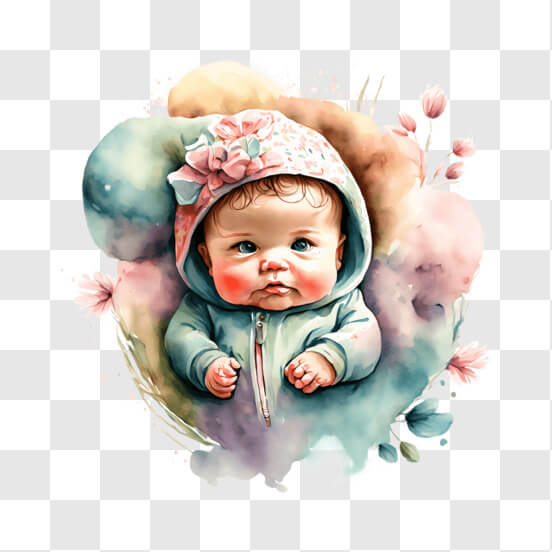 Download Adorable Baby Surrounded by Flowers in a Watercolor Painting ...