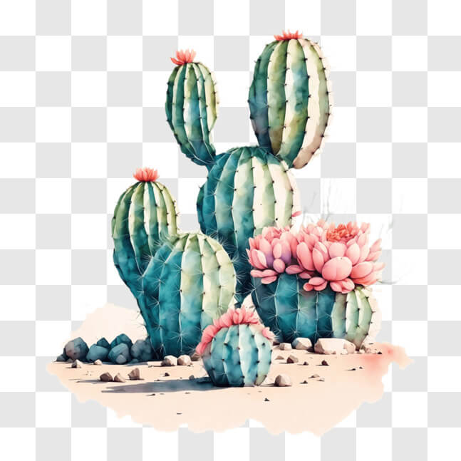 Download Colorful Watercolor Painting of Cactus Plants PNG Online ...