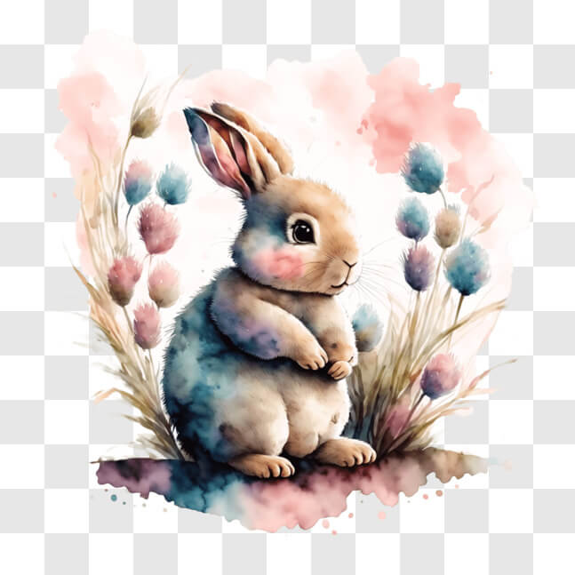 Download Cute Rabbit in Grass with Colorful Flowers PNGs Online ...