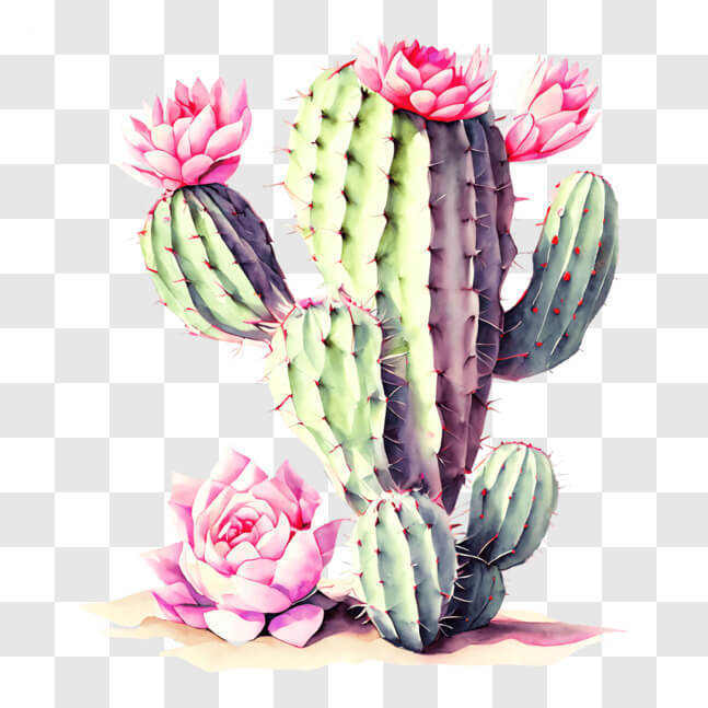Download Cactus Plant with Pink Flowers PNGs Online - Creative Fabrica
