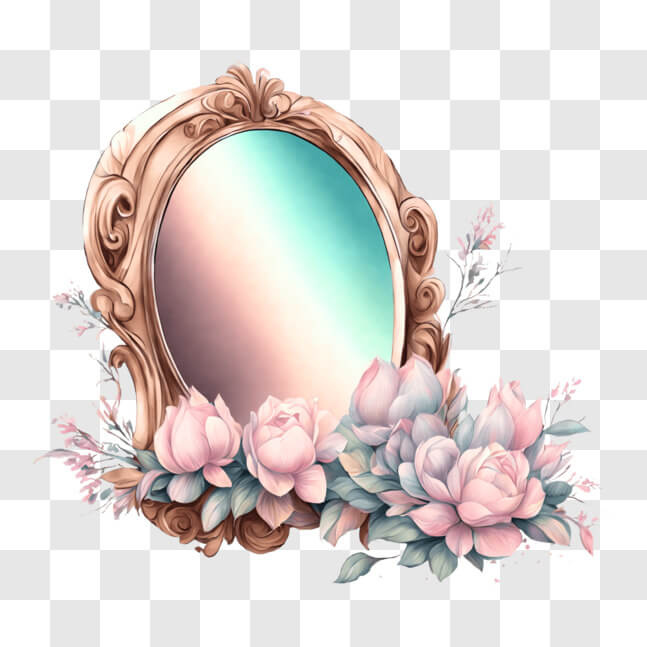 Download Ornate Floral Mirror with Pink Roses and Flowers PNGs Online ...