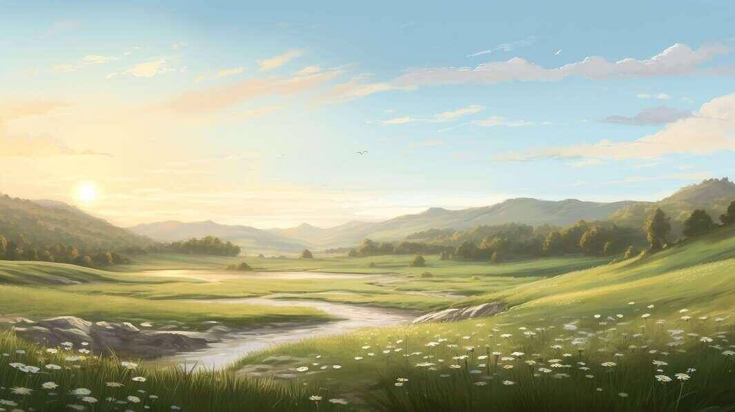 Download Lush Green Landscape with Mountains and Stream Backgrounds ...