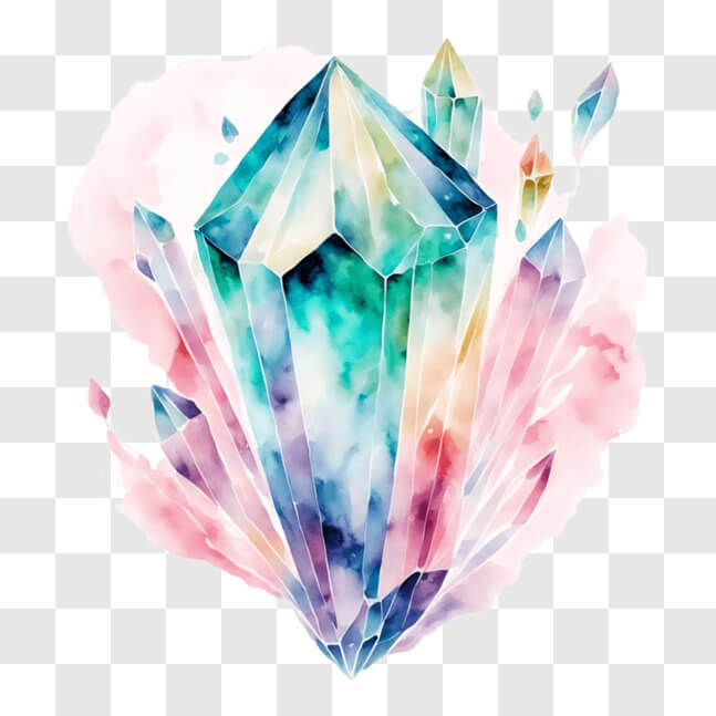 Download Watercolor Painting of Emerald-Shaped Crystal with Surrounding ...