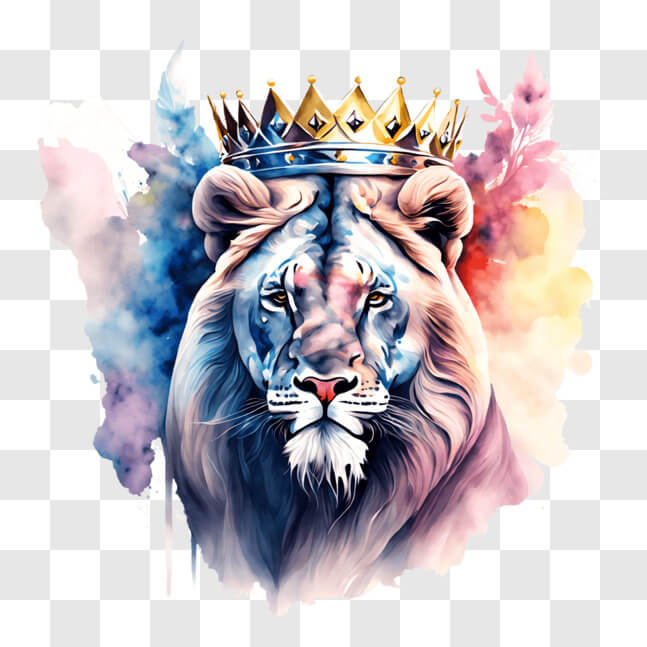 Download Colorful Lion with Elaborate Crown PNGs Online - Creative Fabrica