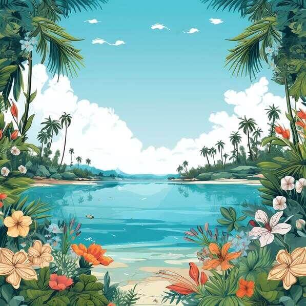 Download Tropical Landscape with Palm Trees and Flowers Backgrounds ...
