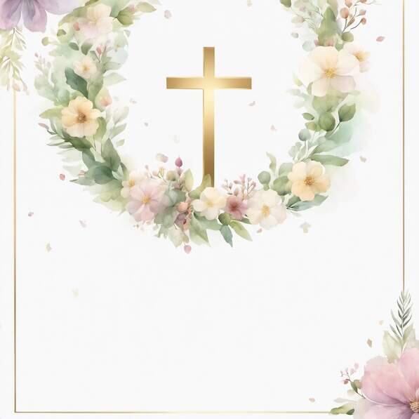 Download Floral Wreath with Gold Cross and Flowers Backgrounds Online ...