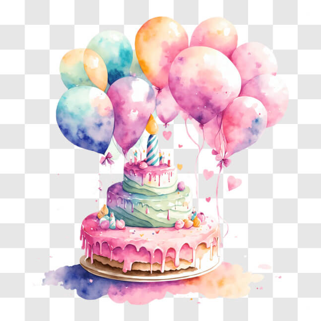 Scarica Torta di Compleanno Colorata con Palloncini e Cupcake PNGs ...