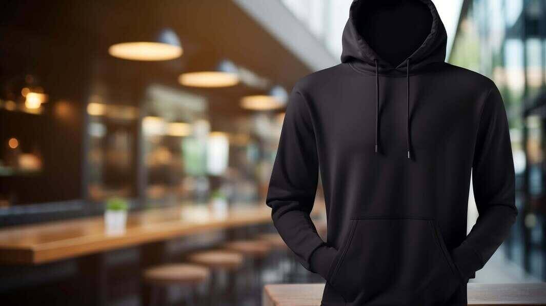 Download Black Hooded Sweatshirt Hanging in Empty Restaurant or Bar ...