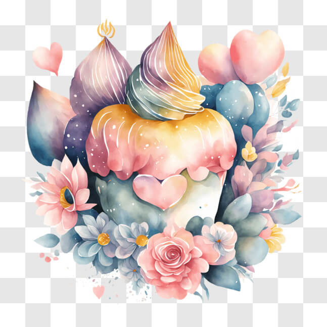 Download Watercolor Cupcake with Floral Decorations PNGs Online ...