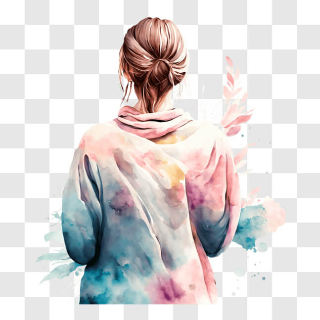 Download Abstract Watercolor Painting of Flowers and Leaves on a Woman ...