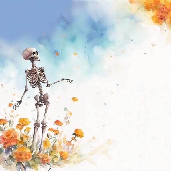 Download Skeleton in Flower Field Schilderij voor de Dag van de Doden ...