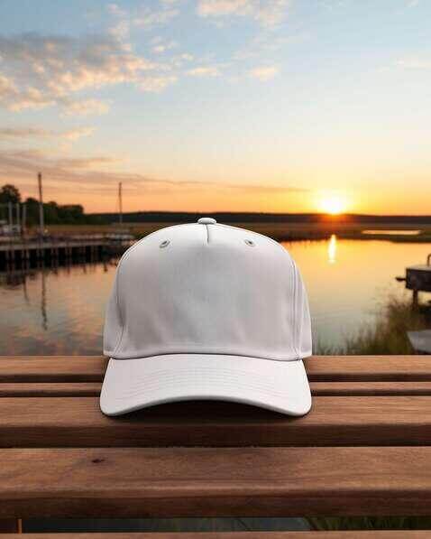 Download White Baseball Cap on Outdoor Bench with Sunset Mockups Online ...