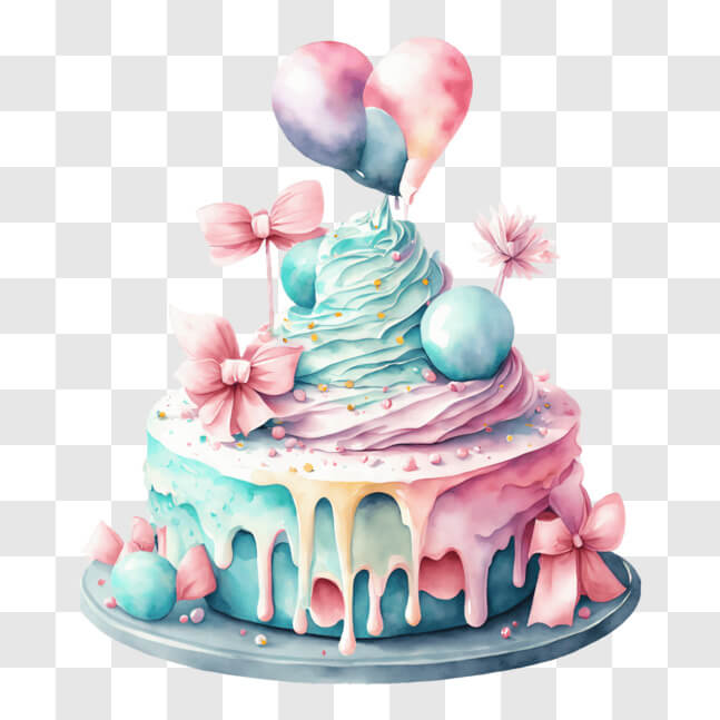 Download Colorful Birthday Cake with Balloons PNGs Online - Creative ...
