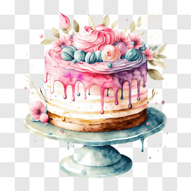 Download Watercolor Birthday Cake with Candle PNGs Online - Creative ...