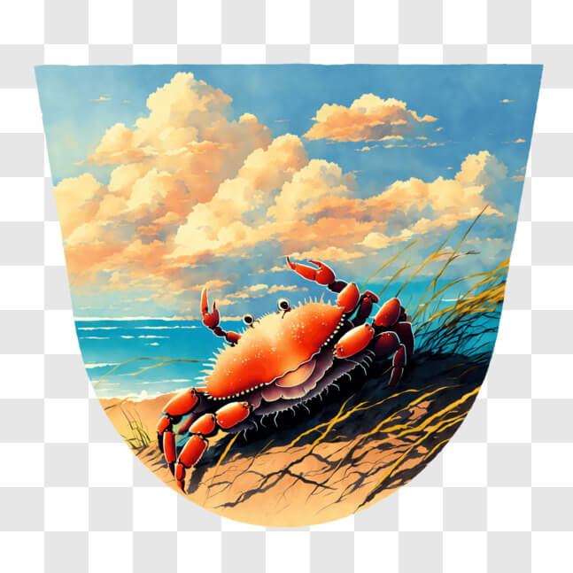 Download Red Crab on the Beach with Ocean Background PNGs Online ...