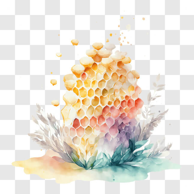 Download Intricate Honeycomb Watercolor Painting with Colorful Flowers ...