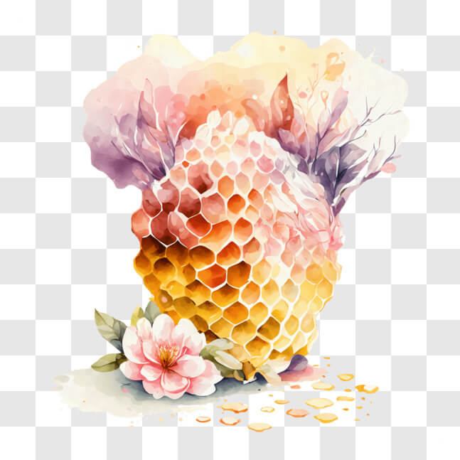 Download Honeycomb Watercolor Painting with Flowers and Coins PNGs ...