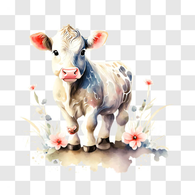 Download Small Cow with Pink Flowers in Grass PNGs Online - Creative ...