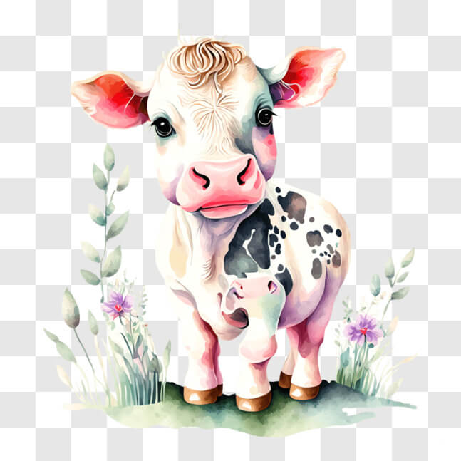 Download Small White Cow in the Grass with Flowers PNGs Online ...