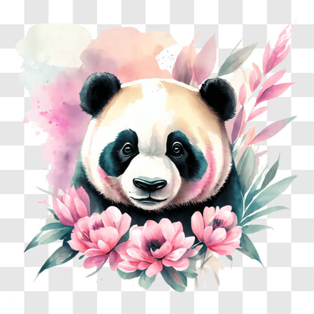 Download Panda Bear in Pink Flowers - Artwork PNGs Online - Creative ...