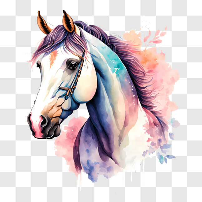 Scarica Pittura ad Acquerello di un Cavallo Bianco con Schizzi Colorati ...