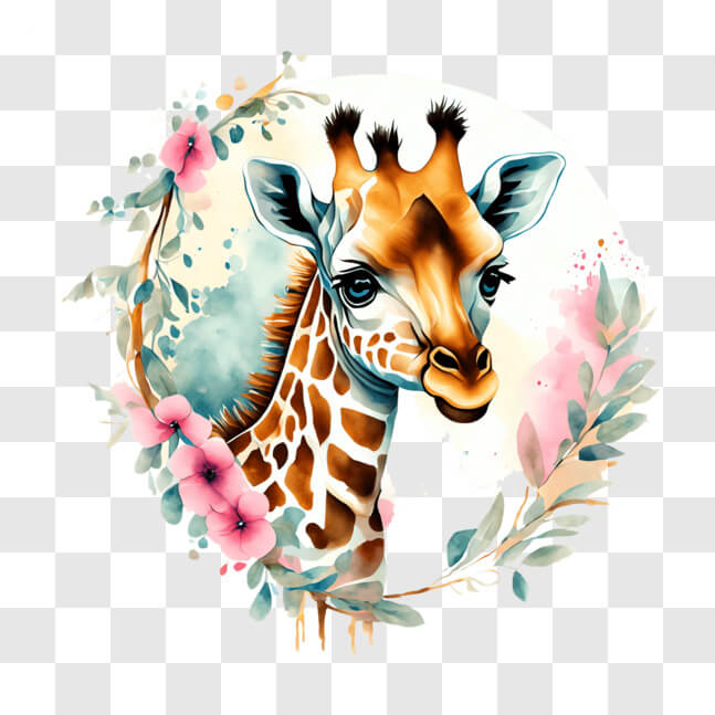 Download Giraffe Head in Abstract Floral Wreath PNGs Online - Creative ...