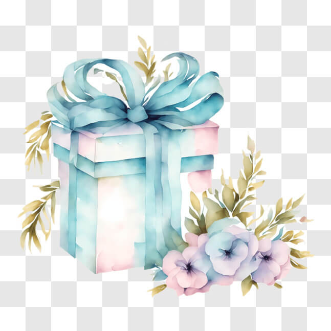 Download Blue Gift Box with Flowers - Happy Birthday Present PNGs ...