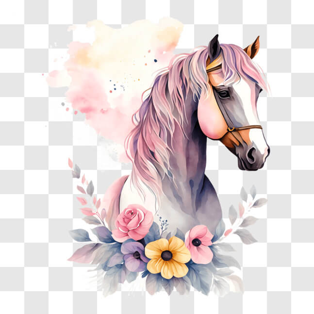 Descarga Caballo de Acuarela con Pelo Rosa y Flores PNGs En Línea ...