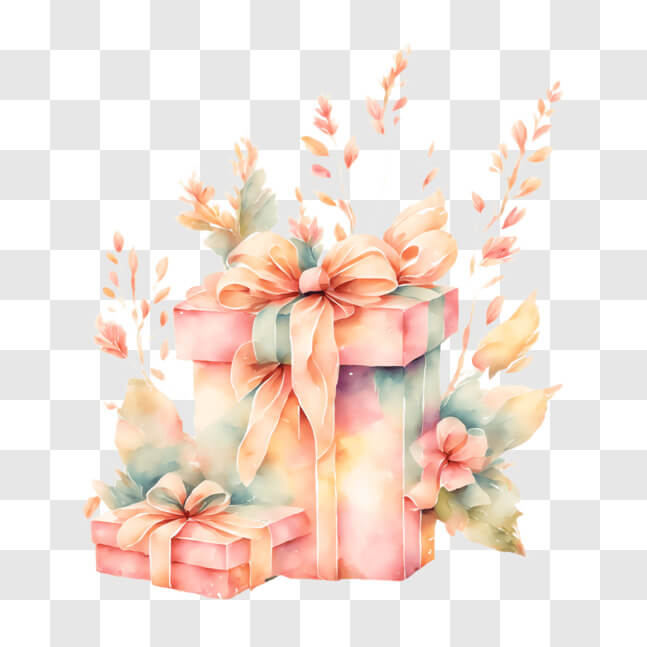 Download Watercolor Gift Boxes with Floral Decorations PNGs Online ...