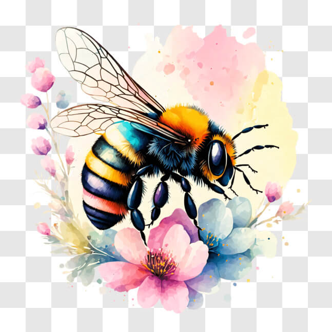 Download Vibrant Image of Bee on Colorful Flowers PNGs Online ...