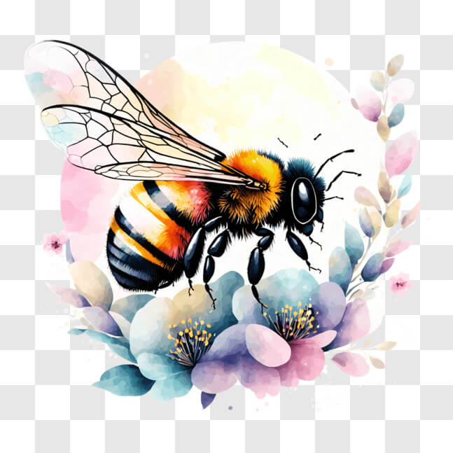 Download Bee on Flowers with Full Moon in the Background PNGs Online ...