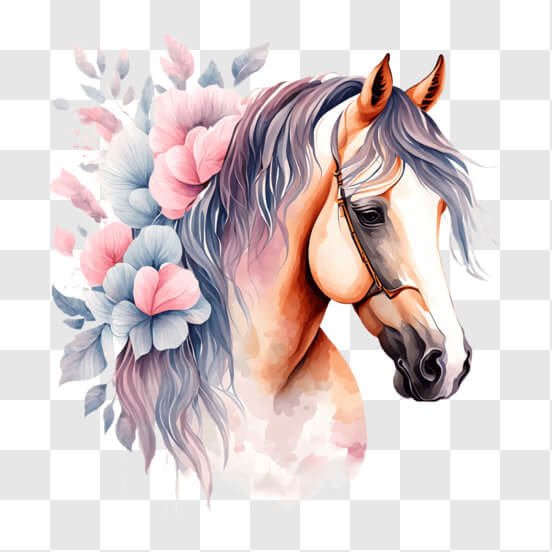 Baixe Cavalo Marrom com Flores Rosa PNGs - Creative Fabrica