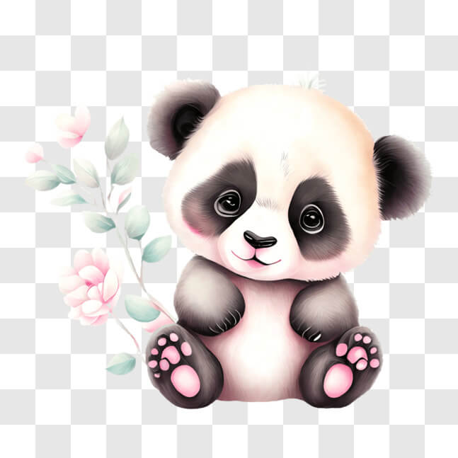 Download Cute Panda Bear Holding Pink Flowers PNGs Online - Creative ...