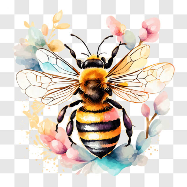 Download Watercolor Bee and Flowers PNGs Online - Creative Fabrica