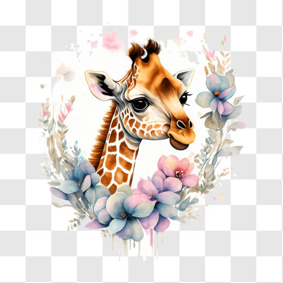 Download Cute Baby Giraffe Surrounded by Colorful Flowers and Plants ...