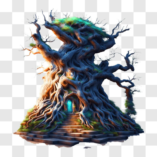 Download Ancient Tree with Stairs Leading to a Magical Realm PNGs ...