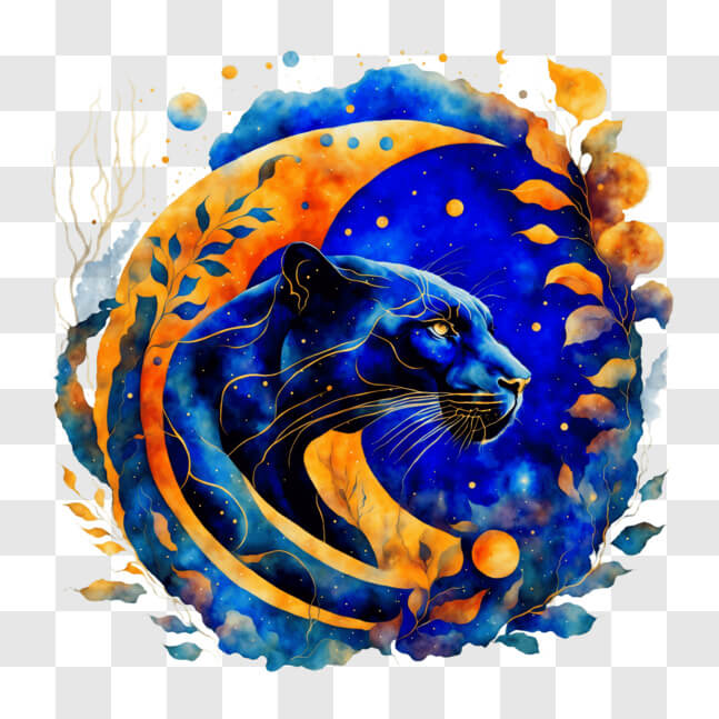 Download Watercolor Painting of a Black Panther with Crescent Moon PNGs ...