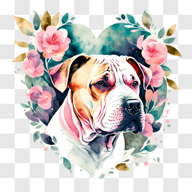 Download White and Brown Pit Bull Dog in Heart-Shaped Frame with Pink ...
